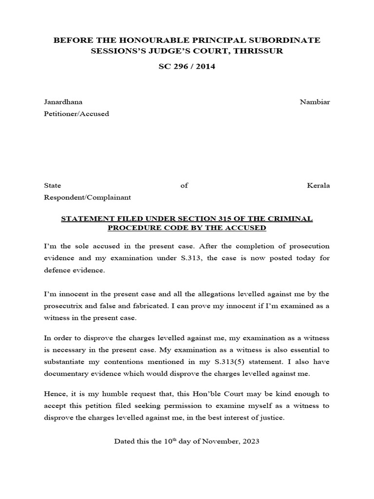 Petition for Self-Examination Under 315 CrPC | PDF