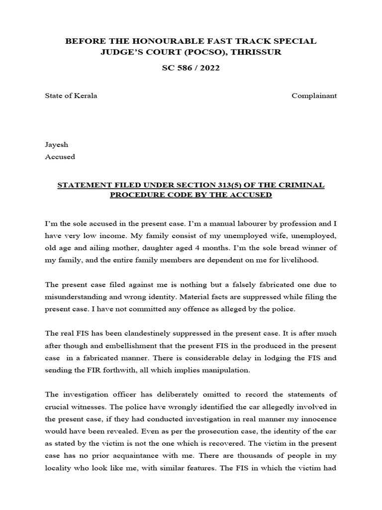 S.313 Statement of Accused | Download Free PDF | Prosecutor | Criminal ...