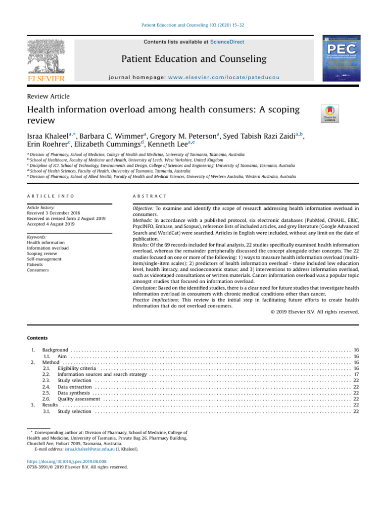 Health Information Overload Among Health Consumers | PDF | Survey ...