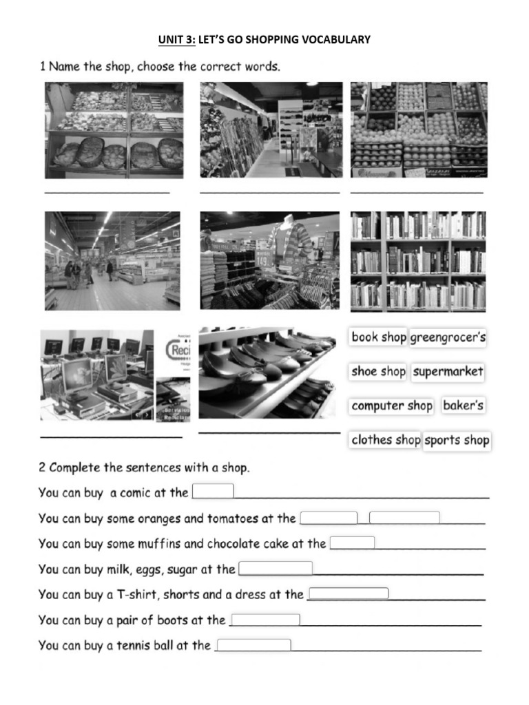5º Unit 3 - Let's Go Shopping Worksheet 1 | PDF