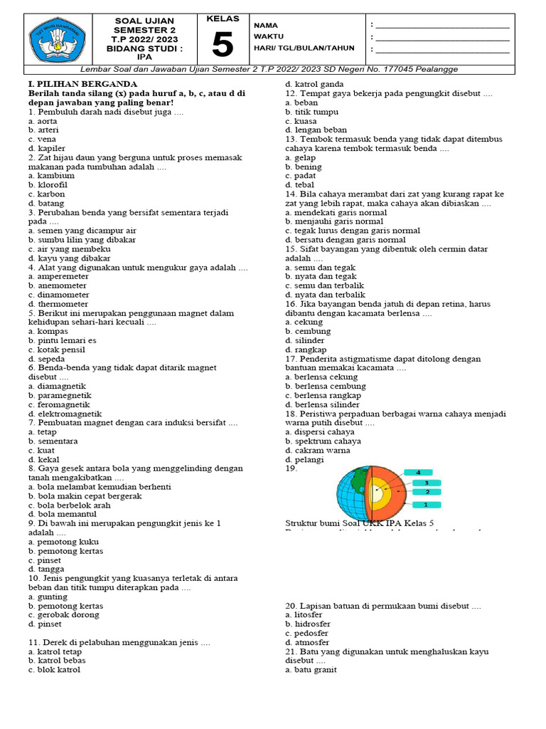 Ipa Soal Ujian Kelas 5 Semester 2 TP 2022 - 2023 | PDF
