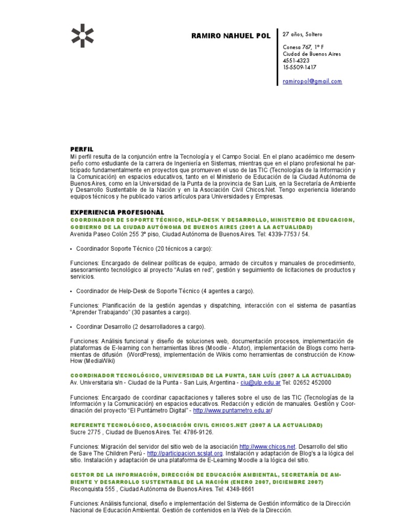 Curriculum Vitae - Ramiro Nahuel Pol | PDF | Microsoft Office | Tecnología de información y ...