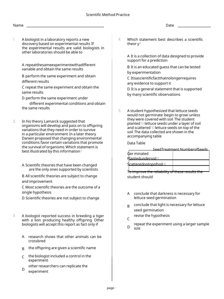 Scientific Method Practice PDF | PDF | Experiment | Hypothesis