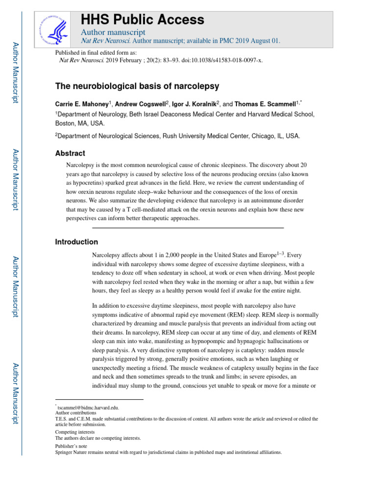 Neurobiology of Narcolepsy Explained | PDF | T Cell | Major ...
