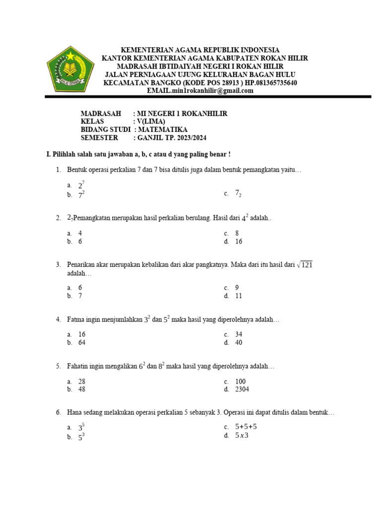 Soal MTK Kelas 5 | PDF