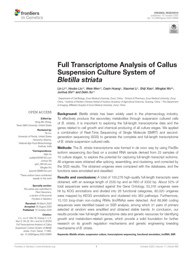 Fgene 11 00995 | PDF | Transcriptome | Dna Sequencing