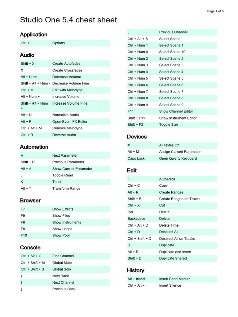Studio One 5 Shortcuts | PDF | Computer Architecture | Text