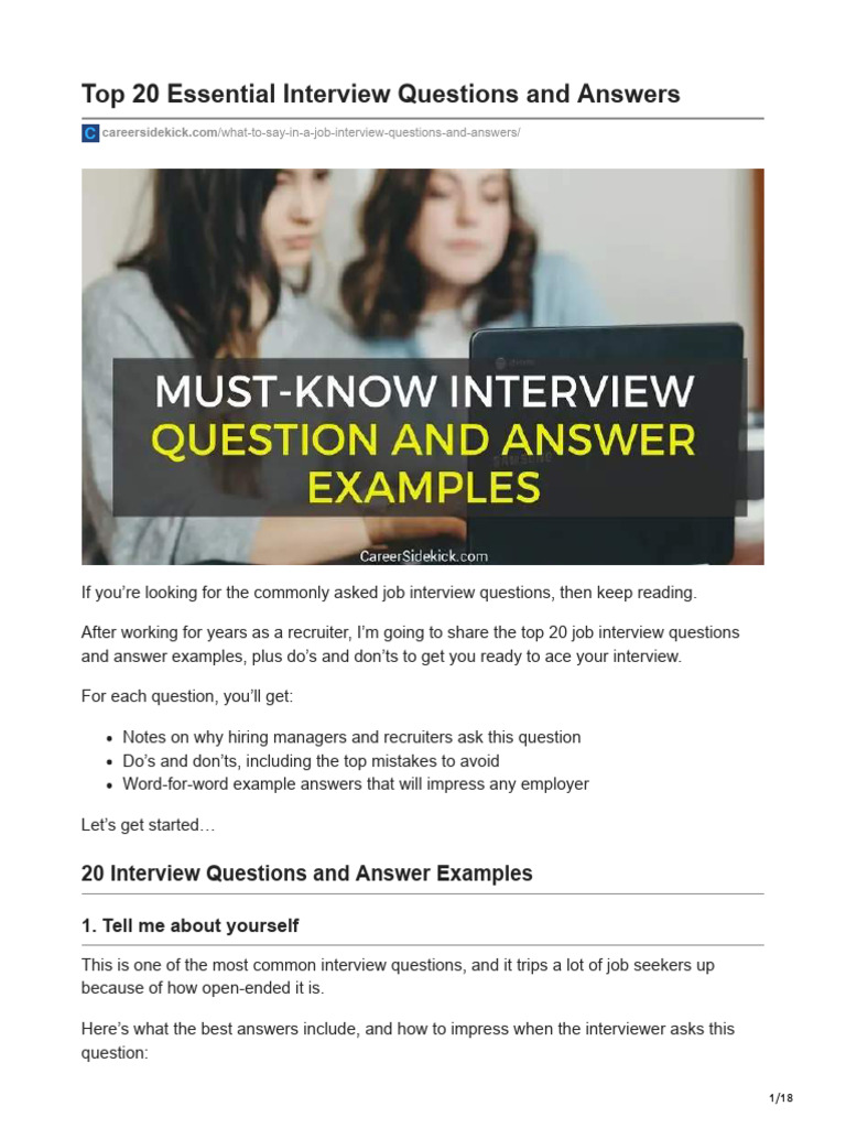 Printable Interview Questions and Answers | PDF | Job Interview ...