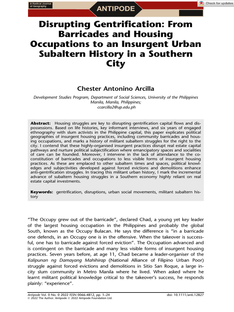 Arcilla C 2022 Disrupting Gentrification From Barricades And Housing