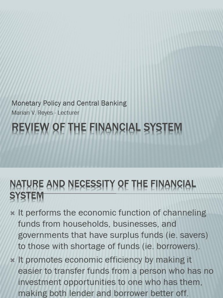 Lecture 1 - Review of The Philippine Financial System | PDF | Banks | International Development ...