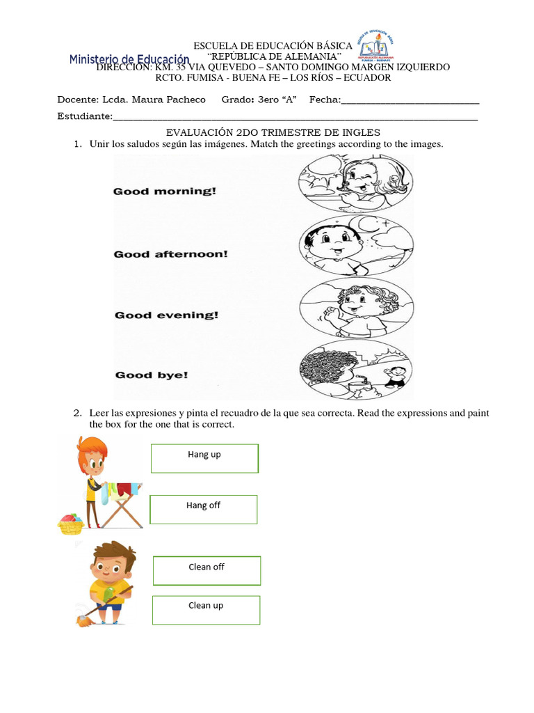 Unir Los Saludos Según Las Imágenes. Match The Greetings According To ...