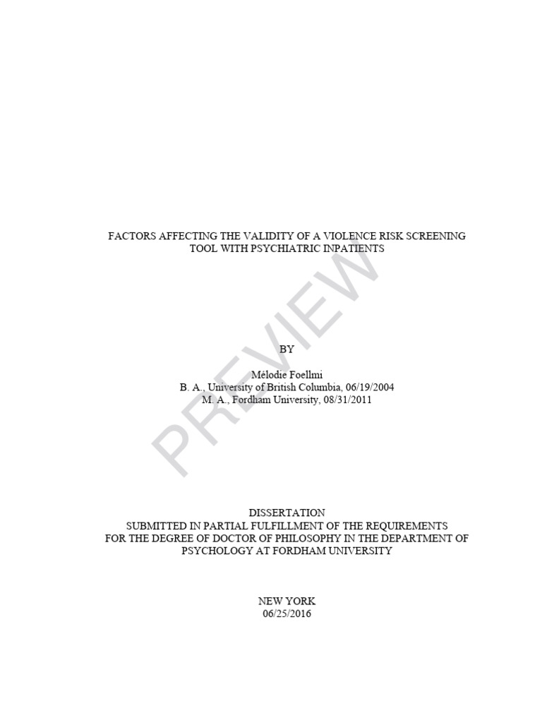 Factors Affecting The Validity of A Violence Risk Screening Tool With Psychiatric Inpatients ...