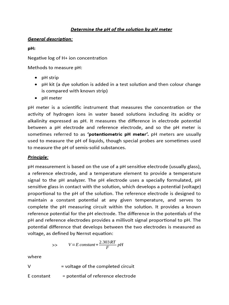 Determination of PH by PH Meter | PDF | Ph | Analytical Chemistry