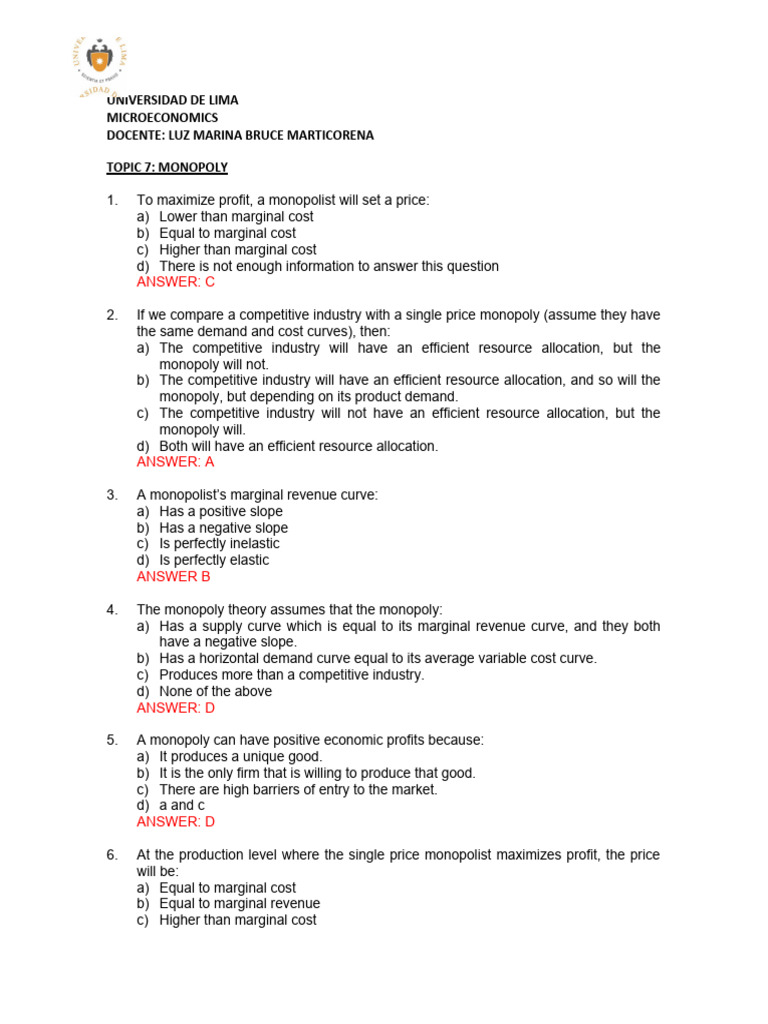 Microeconomics: Monopoly Profit Maximization | PDF | Monopoly | Profit (Economics)