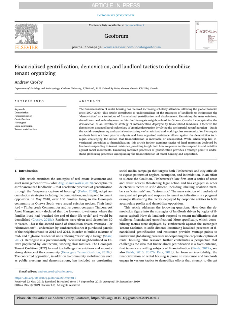 Crosby, A. - 2020 - Financialized Gentrification, Demoviction, and ...