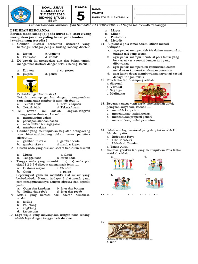 SBDP SOAL UJIAN KELAS 5 SEMESTER 2 TP 2022 - 2023 | PDF