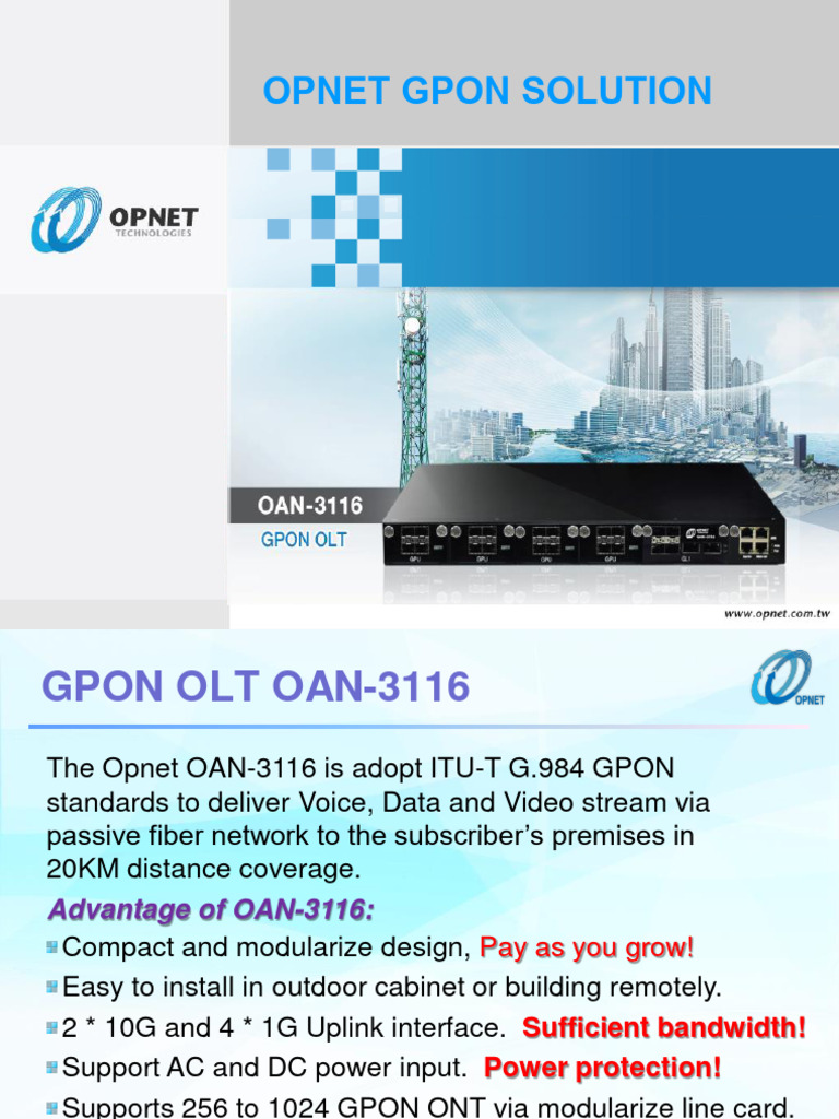 Opnet GPON Solution | PDF | Fiber To The X | Data Transmission