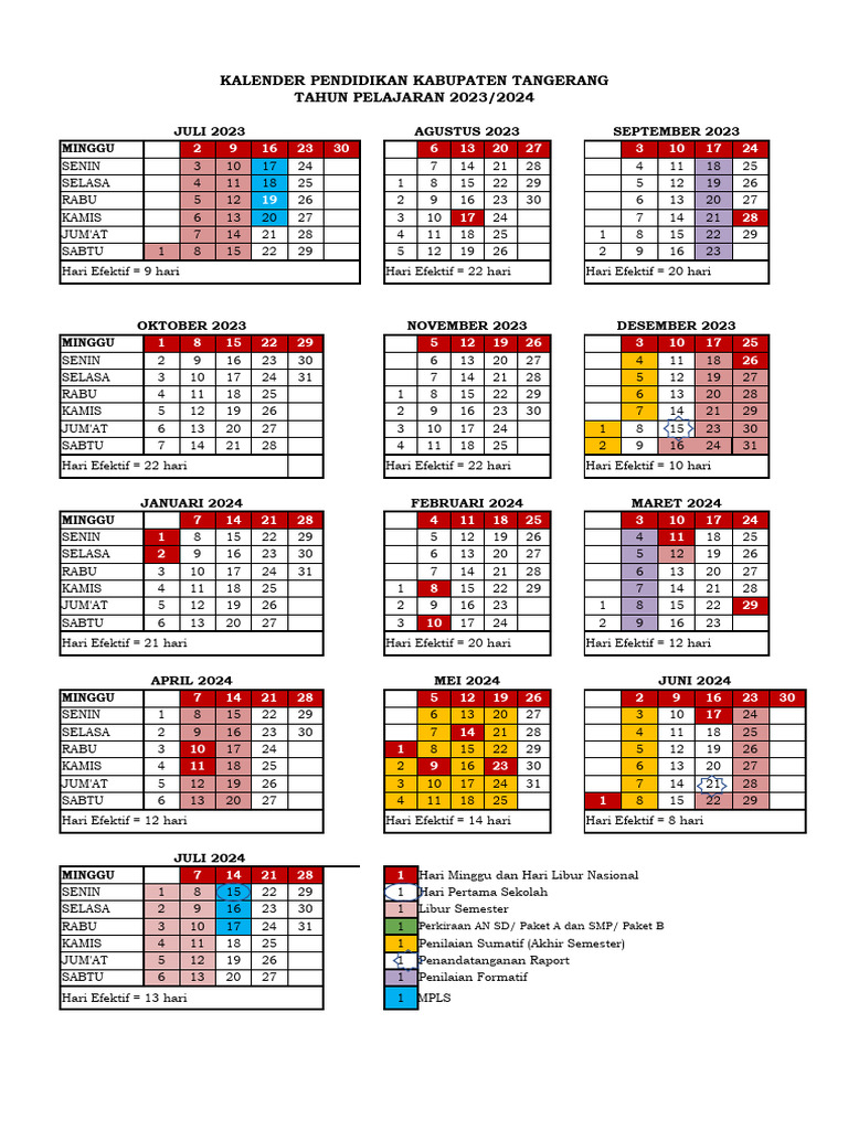 Kalender Pendidikan Kab. Tangerang 2023-2024 | PDF