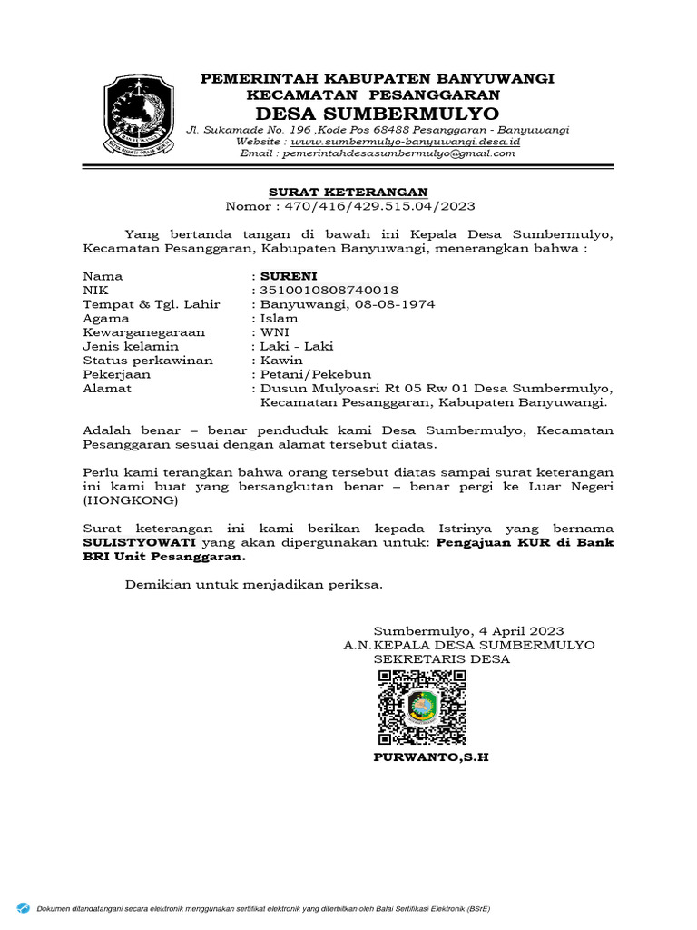 Surat Keterangan Tki Sureni | PDF