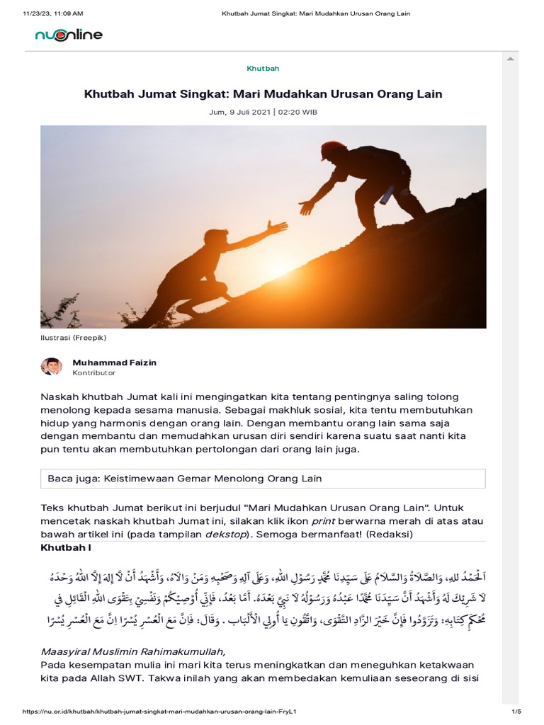 Khutbah Jumat Singkat Mari Mudahkan Urusan Orang Lain Pdf