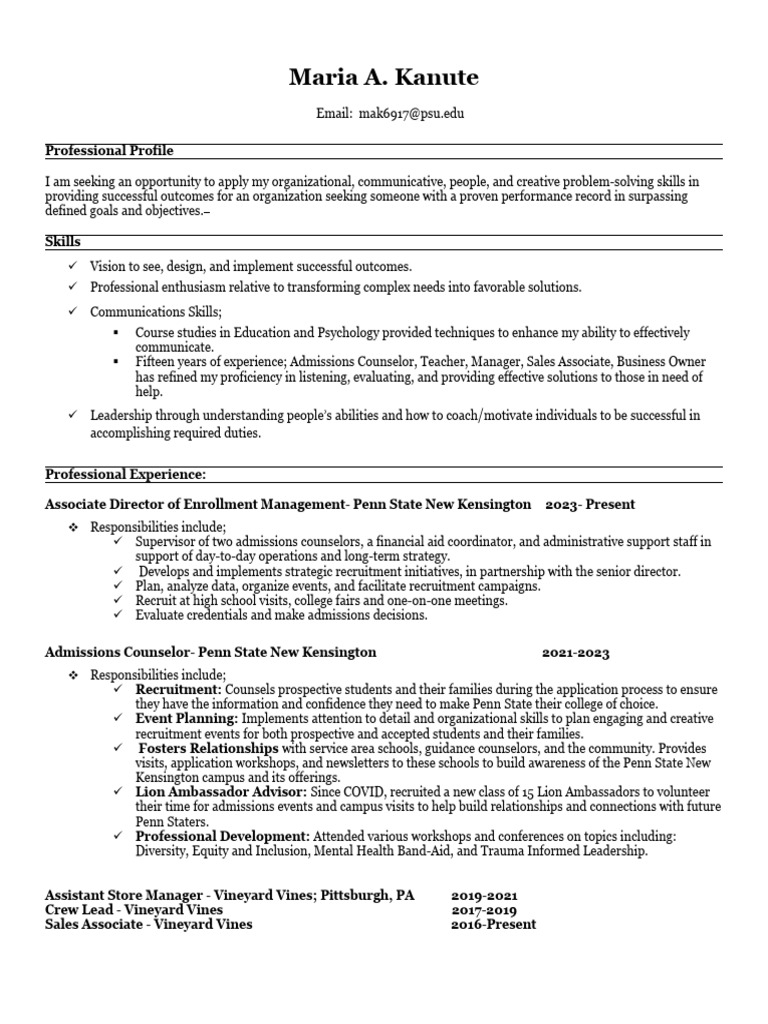 Maria Kanute Resume-E-Portfolio | PDF | School Counselor | Teachers