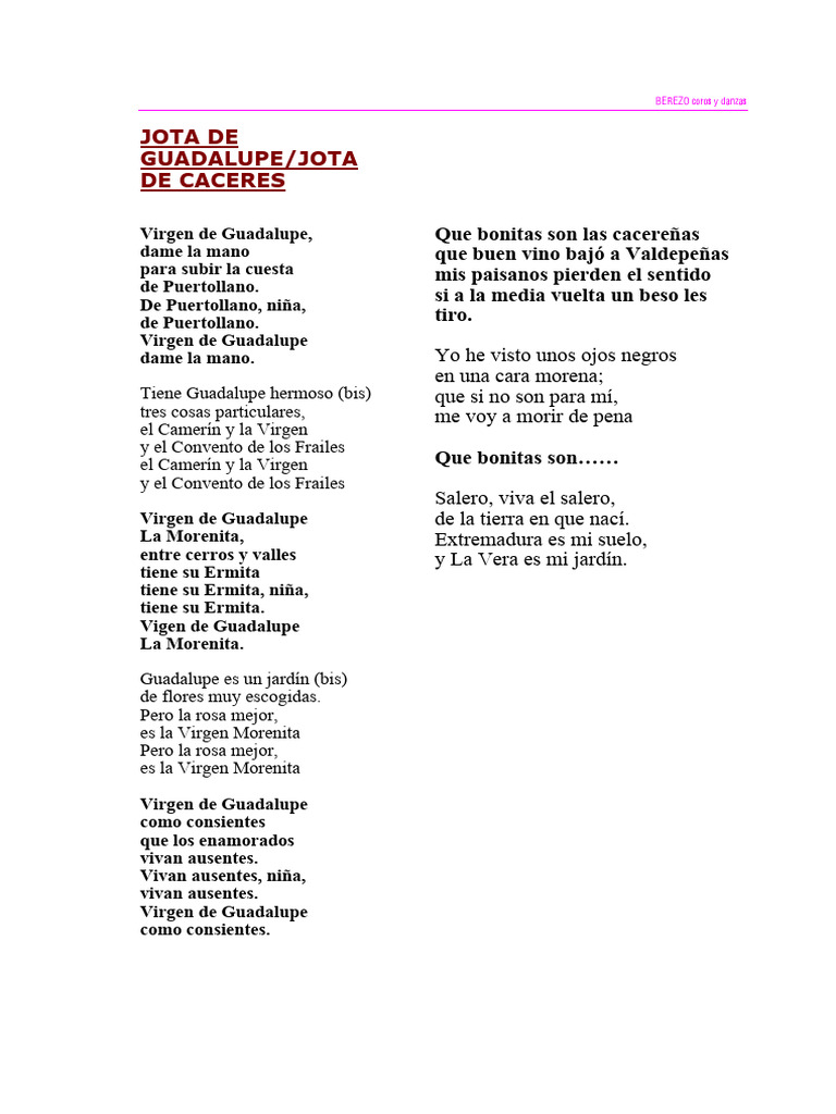 Jotas Extremeñas: Letras y Tradición | PDF