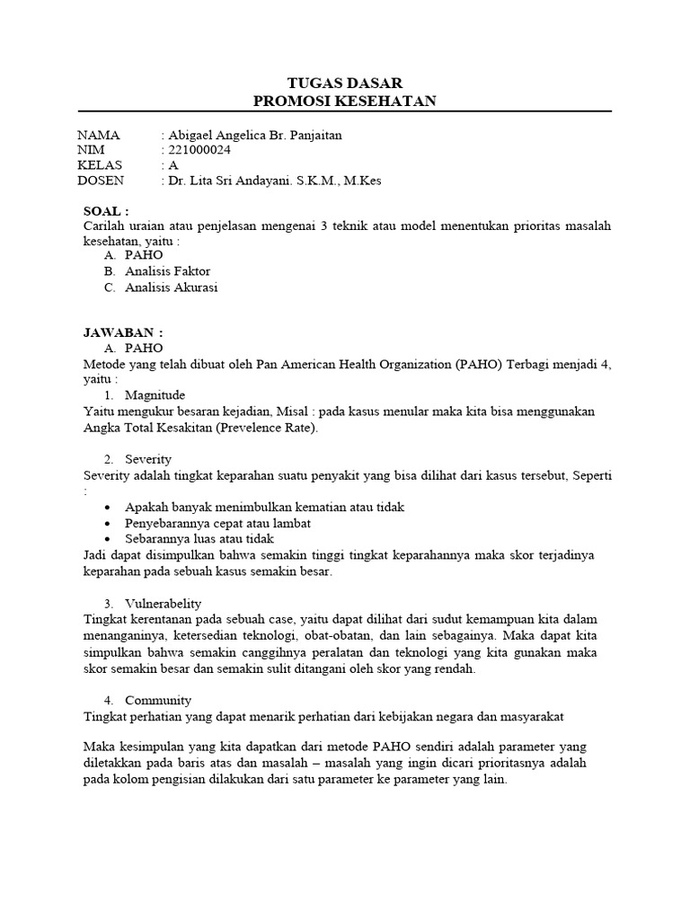 Abigael Angelica Br. Panjaitan Tugas Dasar Promosi Kesehatan | PDF