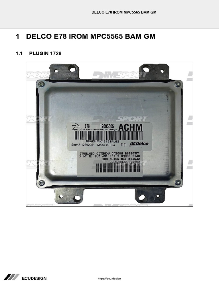 Acdelco E78 Irom Mpc5565 Bam GM | PDF