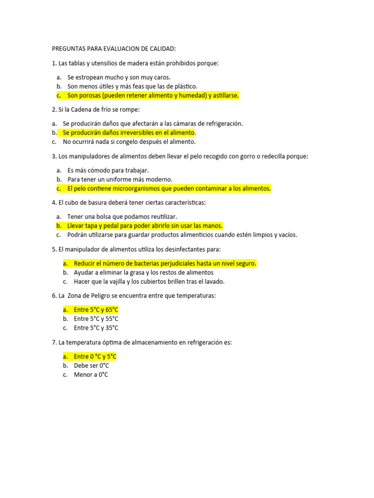 PREGUNTAS PARA EVALUACION DE CALIDAD - Respuestas | PDF