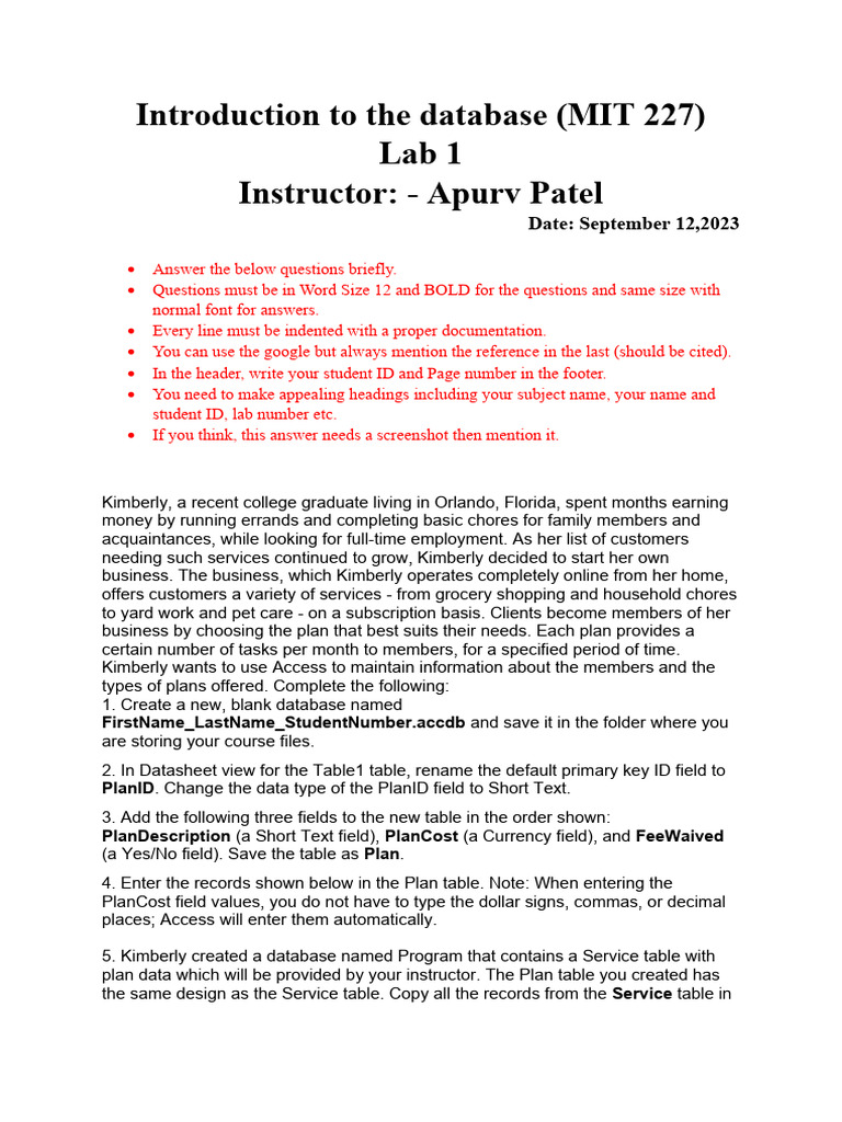 Lab 1 Week 2 | Download Free PDF | Table (Database) | Databases