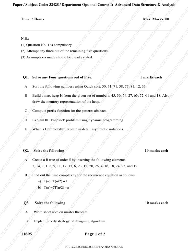 TE IT SEM-5 Advanced Data Structure - Analysis | PDF | Chess