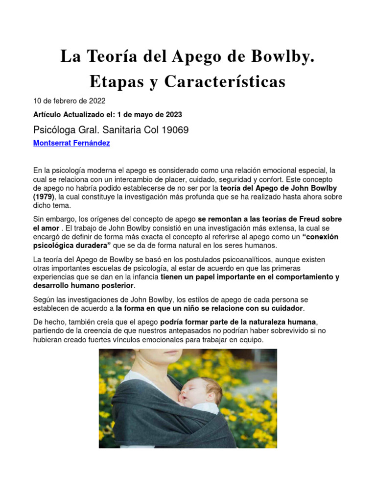 La Teoría Del Apego de Bowlby | PDF | Teoría de apego | Desarrollo humano