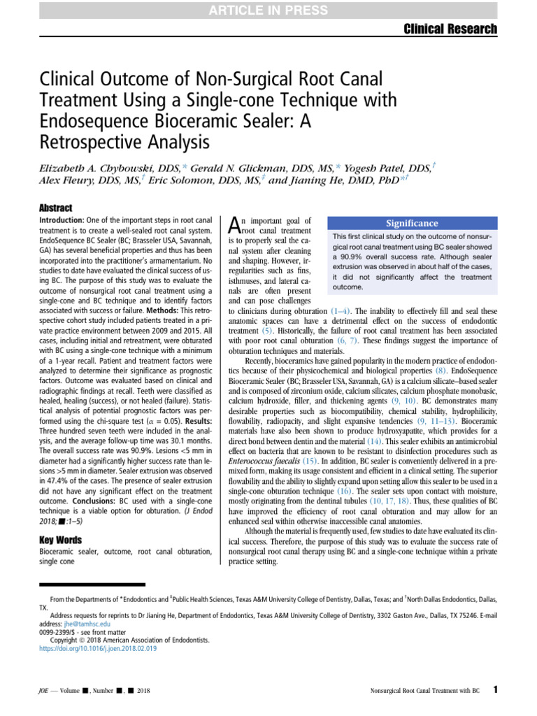 Clinical Outcome of Non-Surgical Root Canal Treatment Using A Single ...