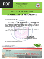 DSWD SB GF 091 - REV 01 - Sample Barangay Certification | PDF