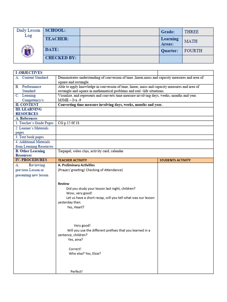 DLP Math 3 MELC-Q4 | PDF | Learning | Teaching