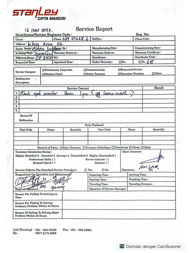 Service Report, Maintanance 13-17 November 2023 | PDF