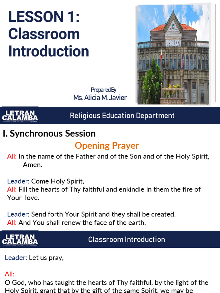Lesson 1 Classroom Introduction Reled053 | PDF | Prayer | Dominican Order