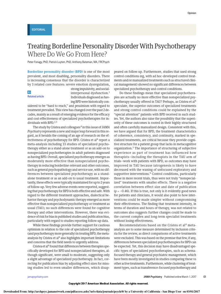 Fonagy Et Al - 2017 | PDF | Borderline Personality Disorder | Psychotherapy