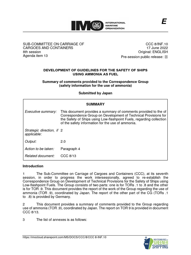 CCC 8-INF.10 - Summary of Comments Provided To The Correspondence Group (Safety Information For ...