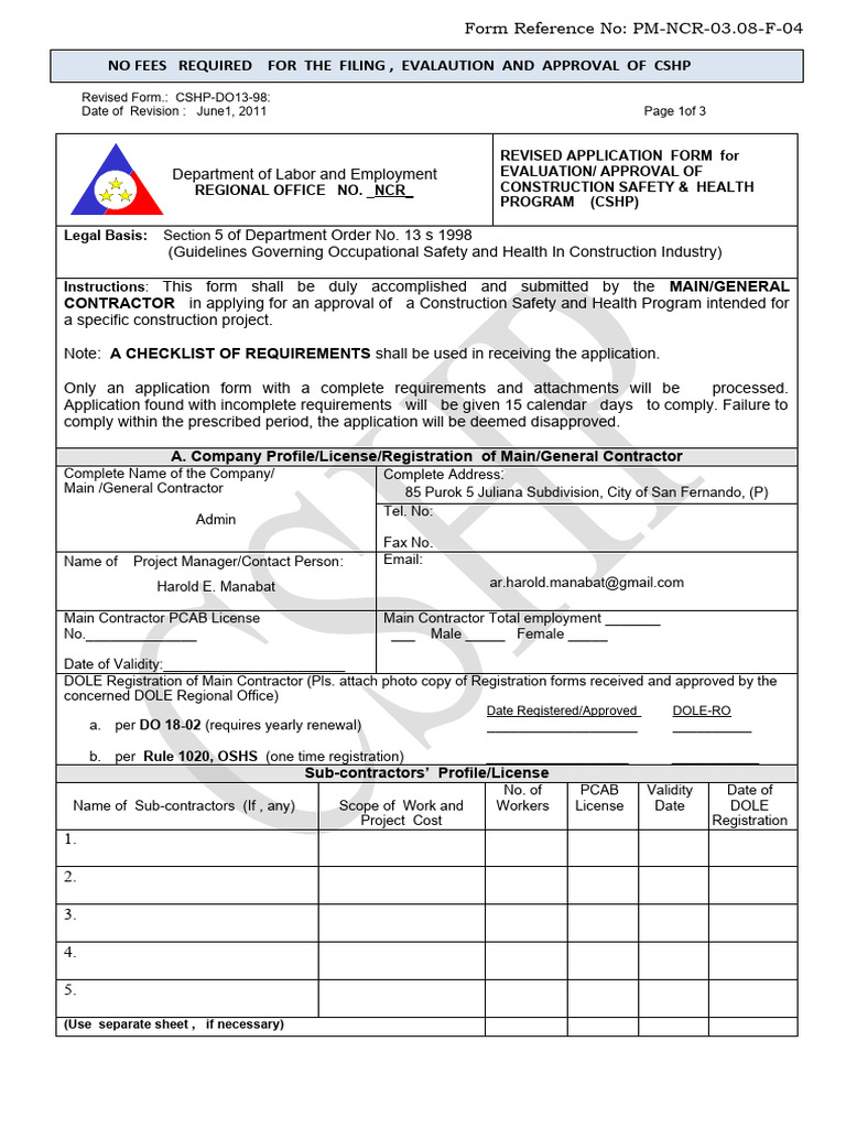 Comprehensive Cshp Application Form Download Free Pdf Employment