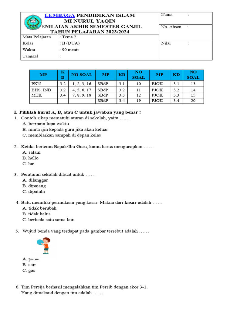 Soal Pas Kelas 2 Tema 2 Pdf