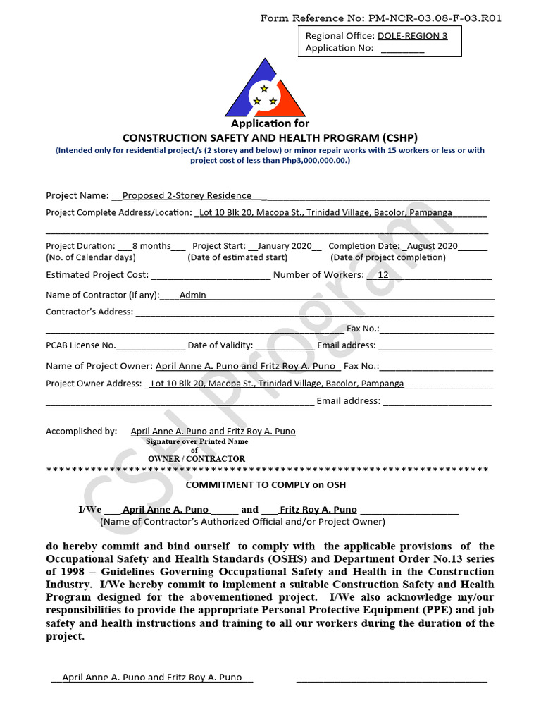 Simplified Cshp Application Form Pdf Occupational Safety And Health