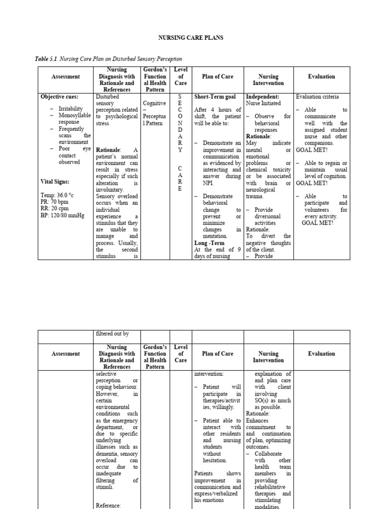 NURSING CARE PLANS Edited | PDF | Nursing | Perception