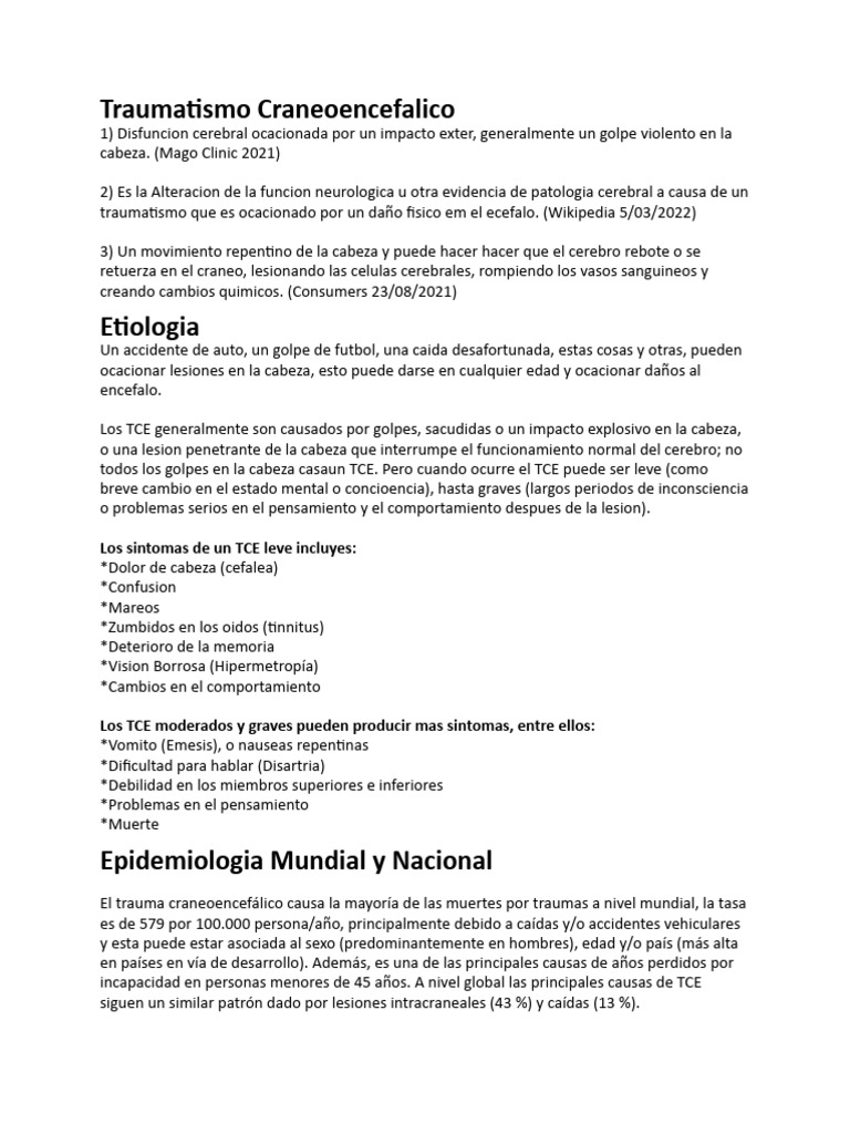 Síntomas y Tratamiento del TCE | PDF | Lesión cerebral traumática | Isquemia