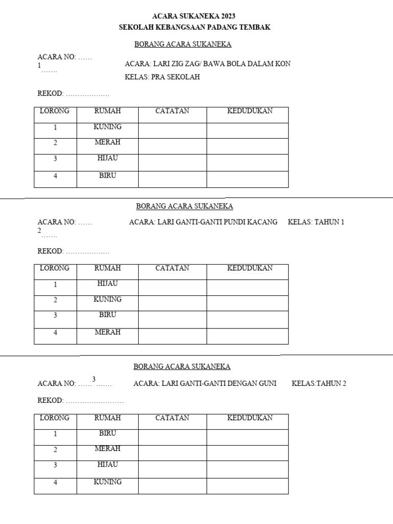 Acara Sukaneka Sekolah 2023 | PDF