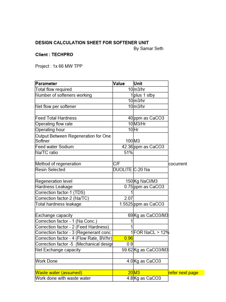 Softener Calculation | PDF | Chemistry | Physical Sciences