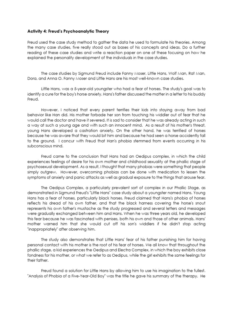 Activity 4 - Freud's Psychoanalytic Theory | PDF | Oedipus Complex ...