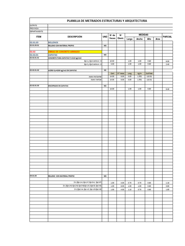 PLANILLA DE METRADOS Presentar | PDF | Ingeniería de Edificación | Ingeniero civil