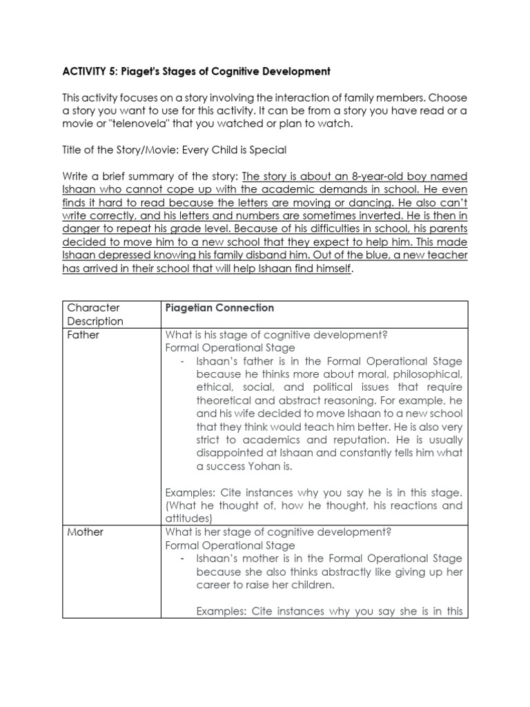 Activity 5 Piagets Stages of Cognitive Development | PDF | Cognitive ...