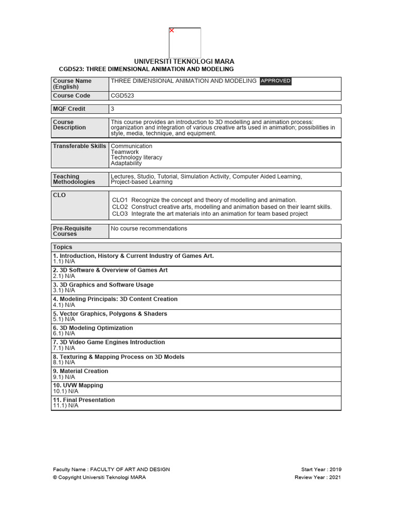 CGD523 - Three Dimensional Animation and Modeling | PDF | 3 D Computer ...